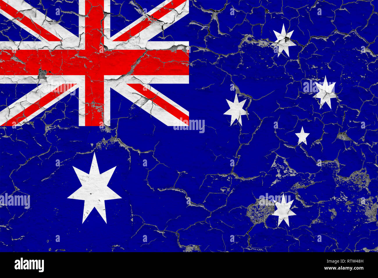 Flag of Australia painted on cracked dirty wall. National pattern on ...