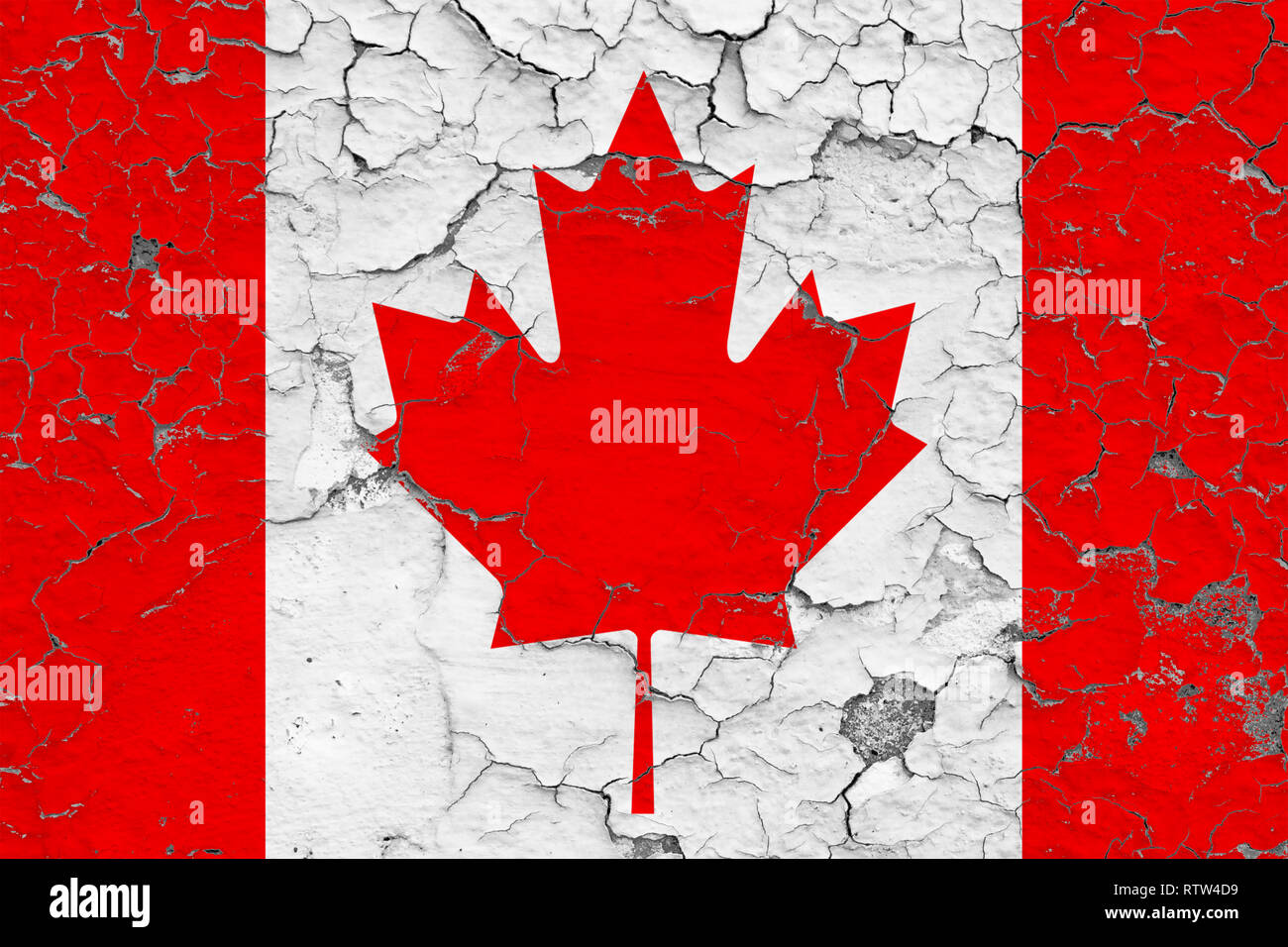 Flag of Canada painted on cracked dirty wall. National pattern on ...