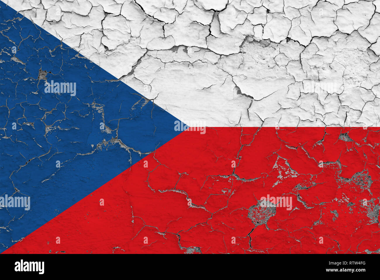 Flag of Czech Republic painted on cracked dirty wall. National pattern ...