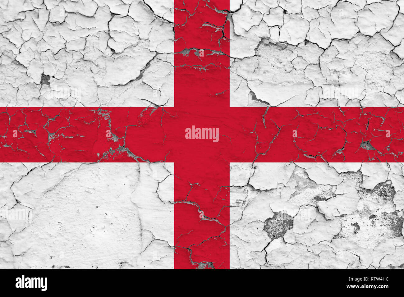 Flag of England painted on cracked dirty wall. National pattern on ...