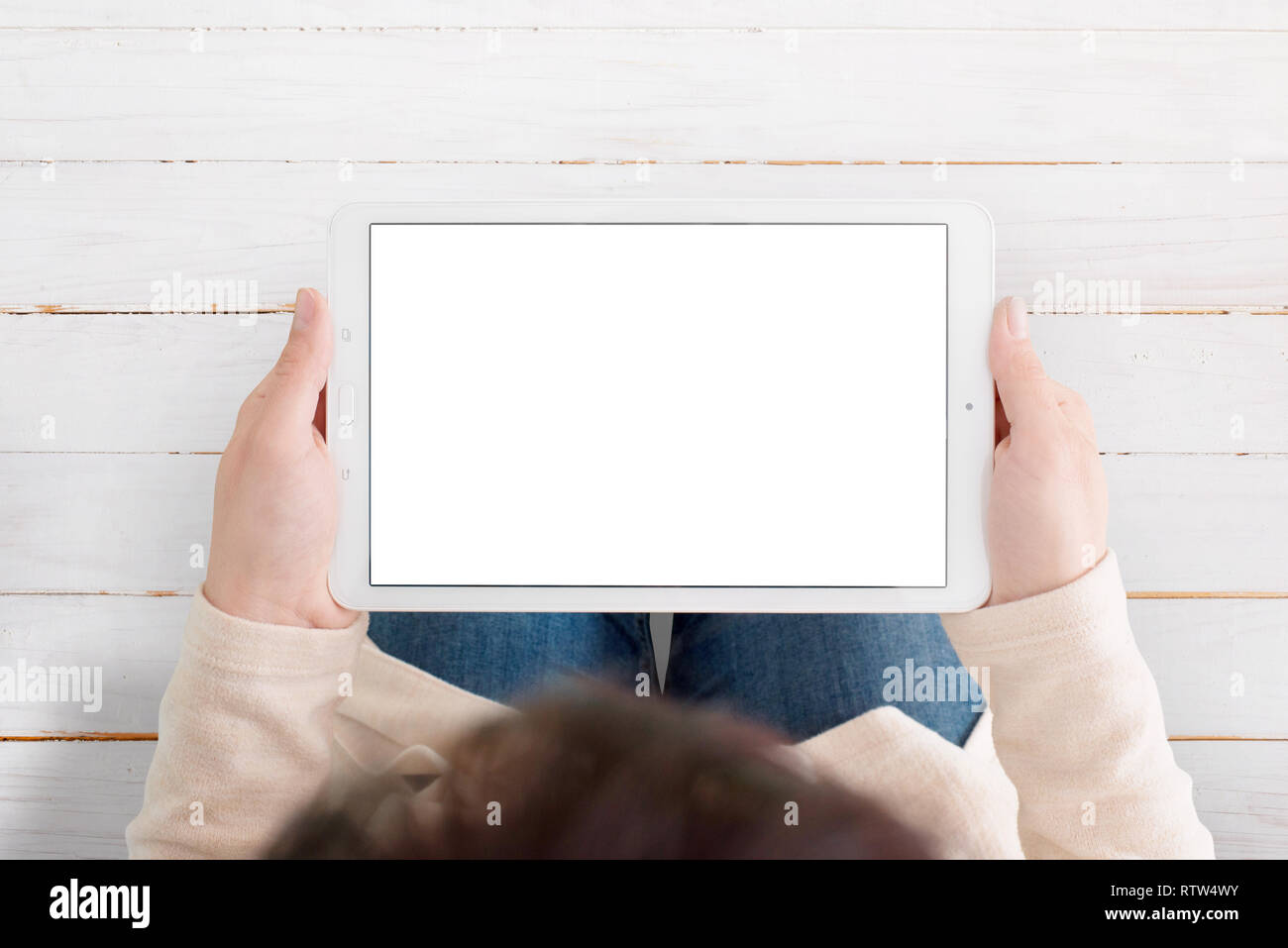 Clean tablet mockup in horizontal position. Simple app presentation ...