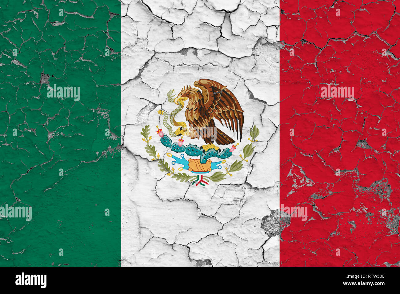 Flag of Mexico painted on cracked dirty wall. National pattern on ...