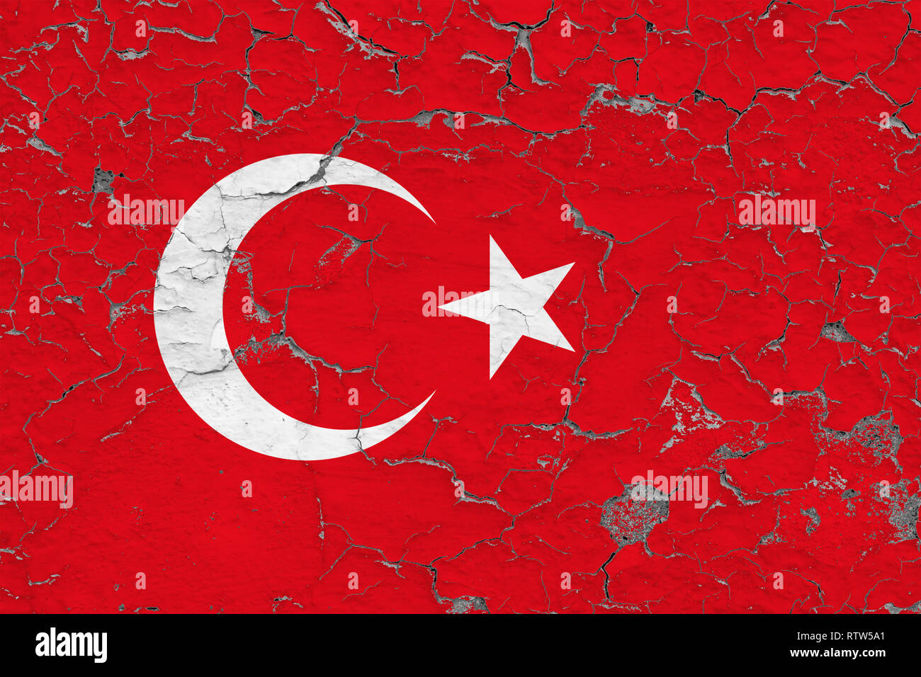 Flag of Turkey painted on cracked dirty wall. National pattern on ...