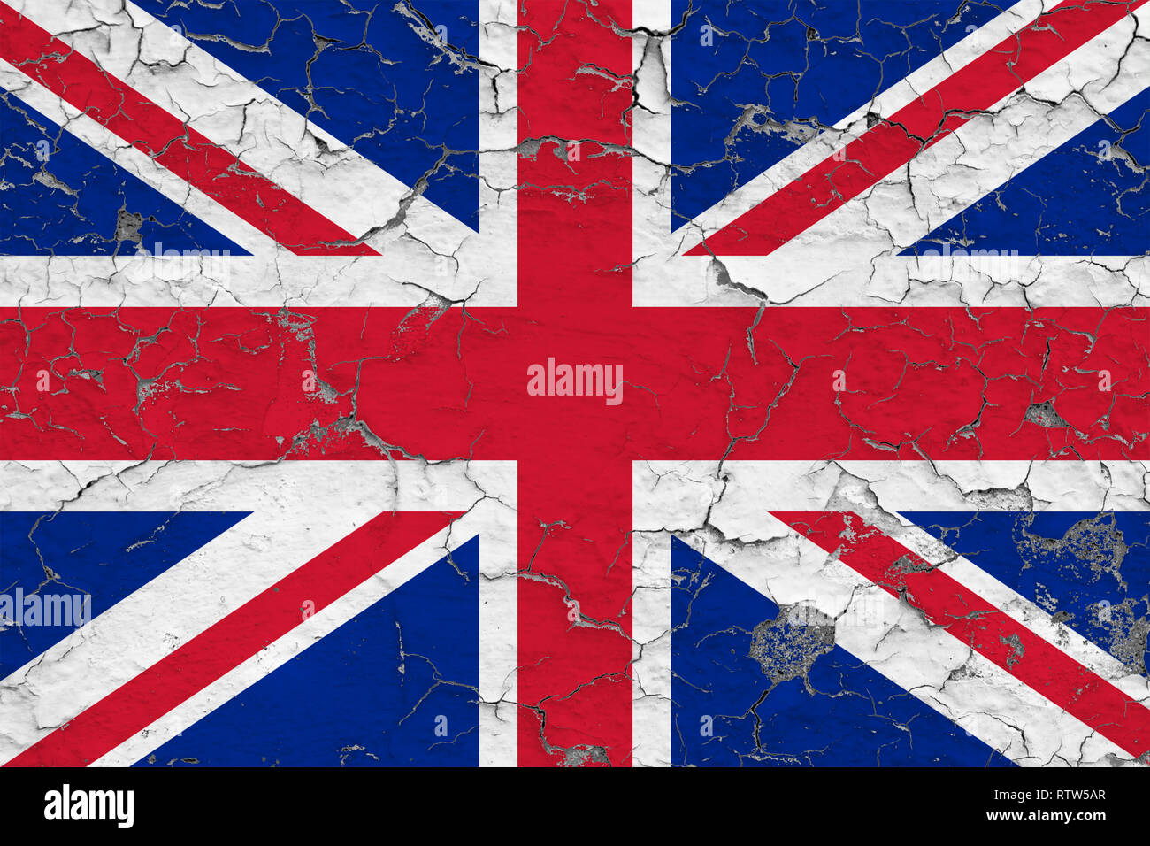 Flag of United Kingdom painted on cracked dirty wall. National pattern ...