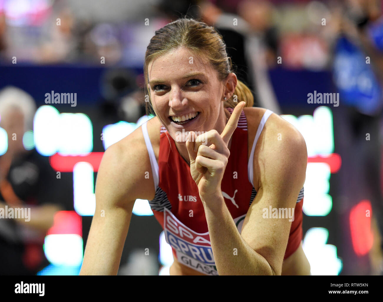 Switzerland's Lea Sprunger celebrates after winning the gold medal in ...