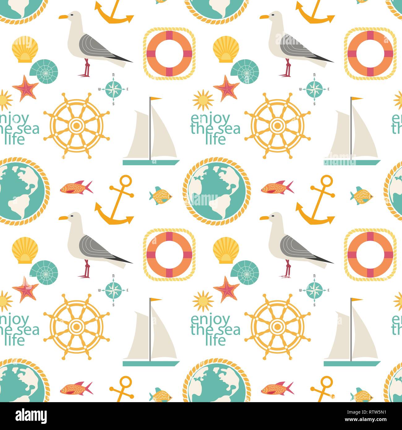 Nautical signs seamless pattern of anchor and compass hi-res stock ...