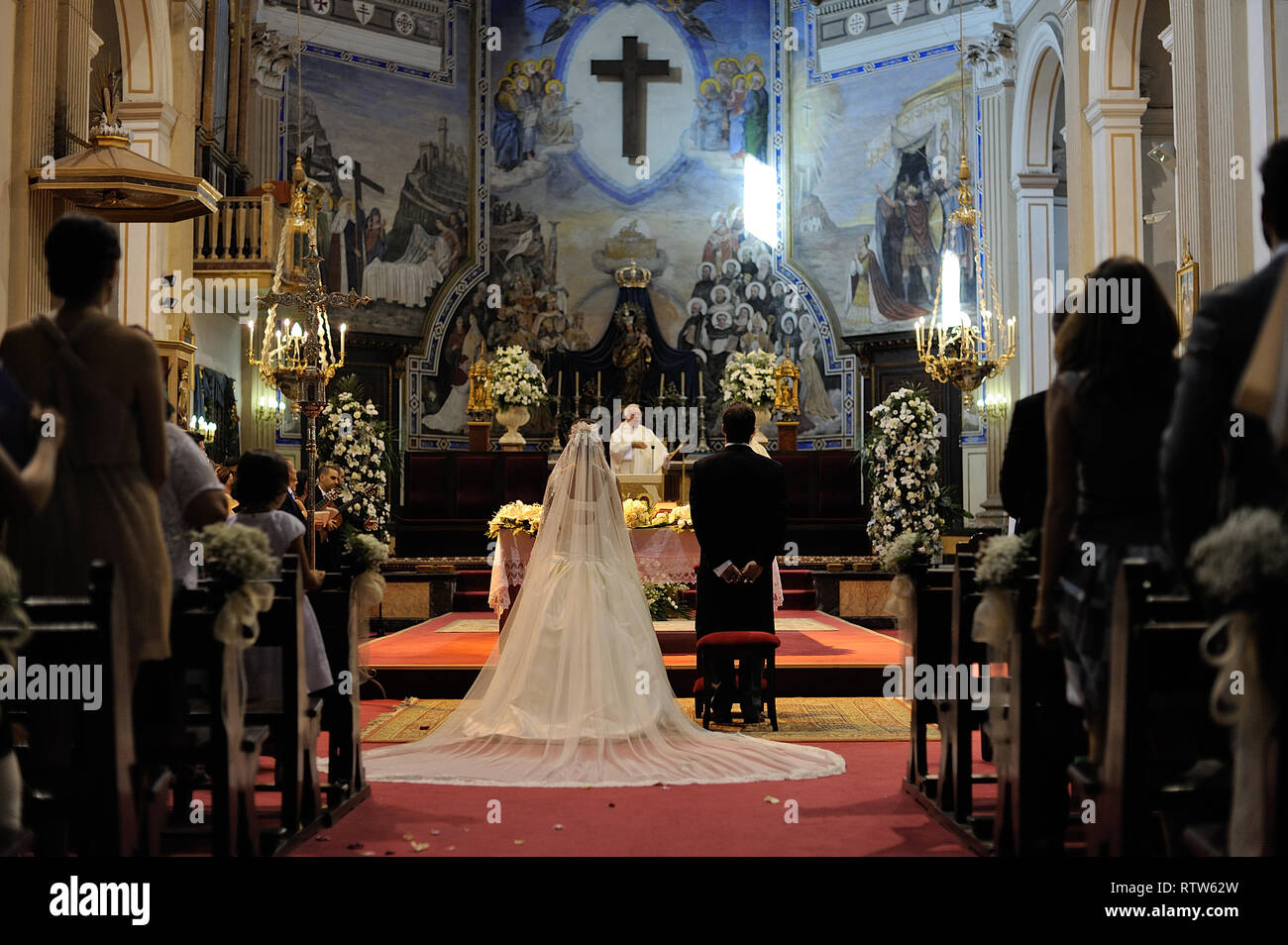 colorful church interior during wedding celebration Stock Photo - Alamy