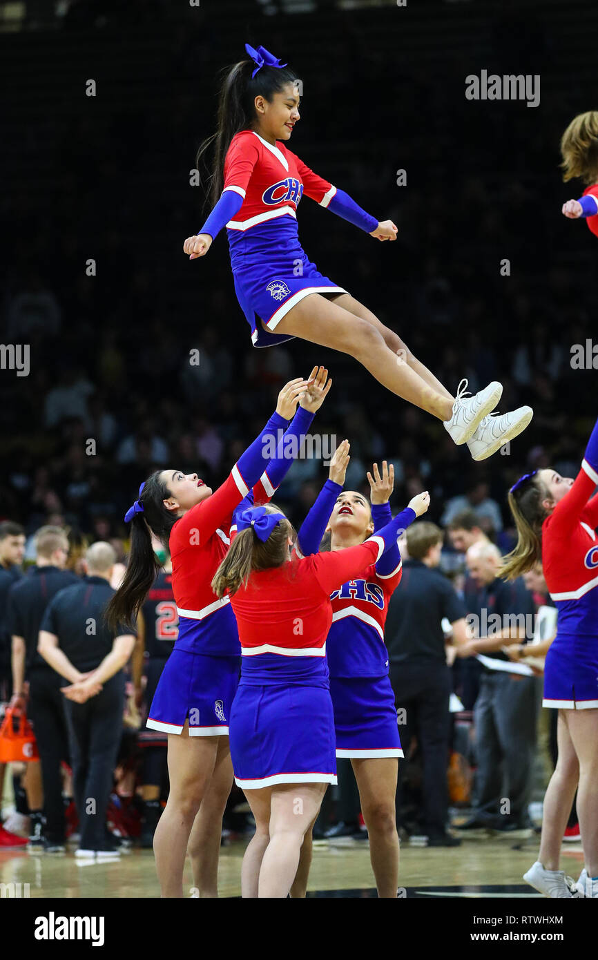 Boulder, CO, USA. 2nd Mar, 2019. The Centaurus High School cheer squad ...