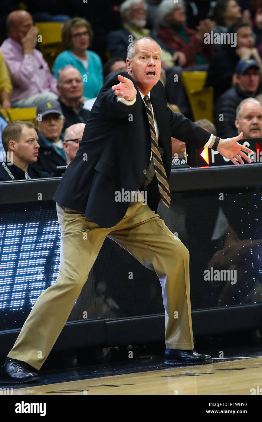Boulder, CO, USA. 2nd Mar, 2019. Colorado Buffaloes head coach Tad ...
