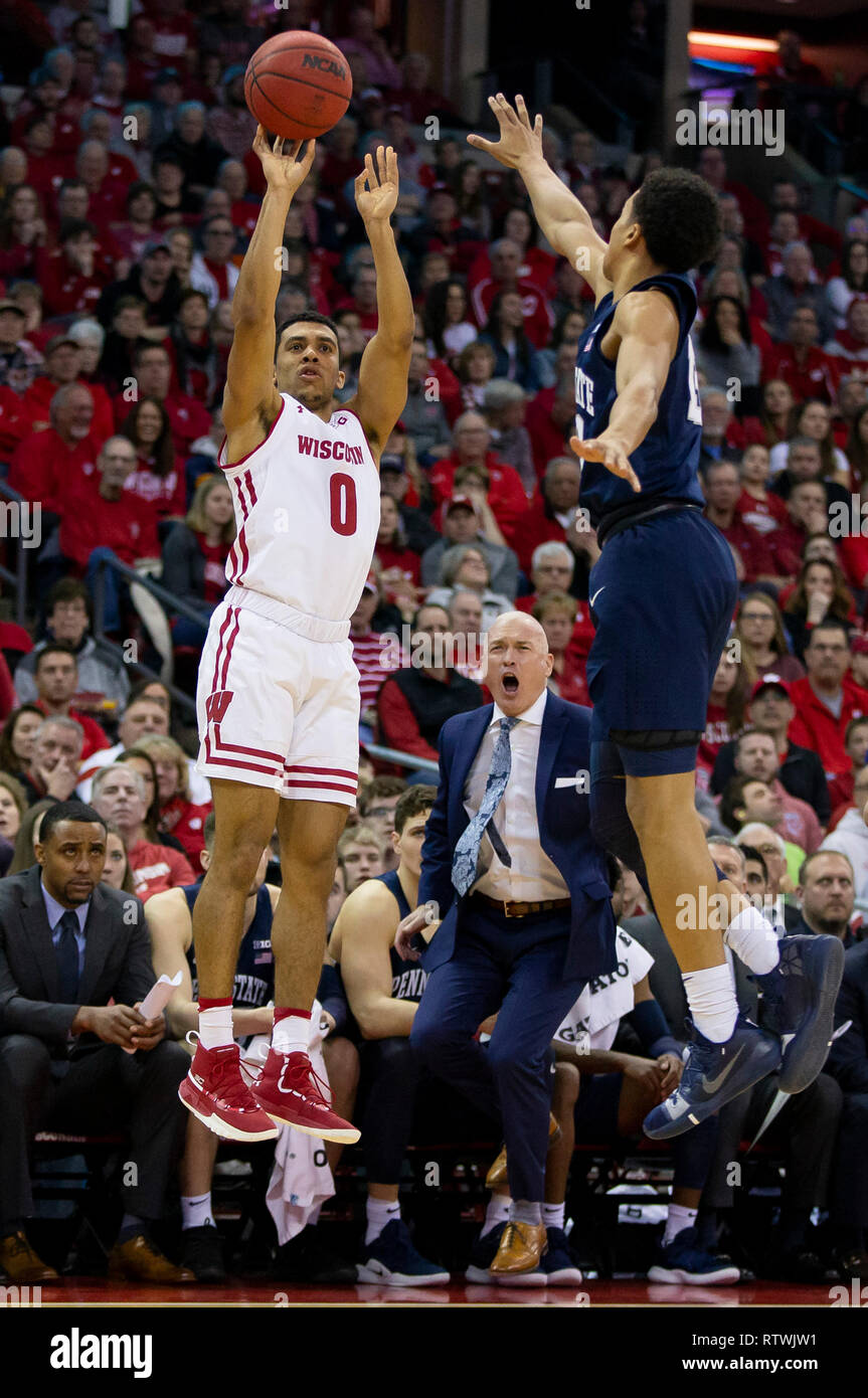 Madison, WI, USA. 2nd Mar, 2019. Wisconsin Badgers guard D'Mitrik Trice ...
