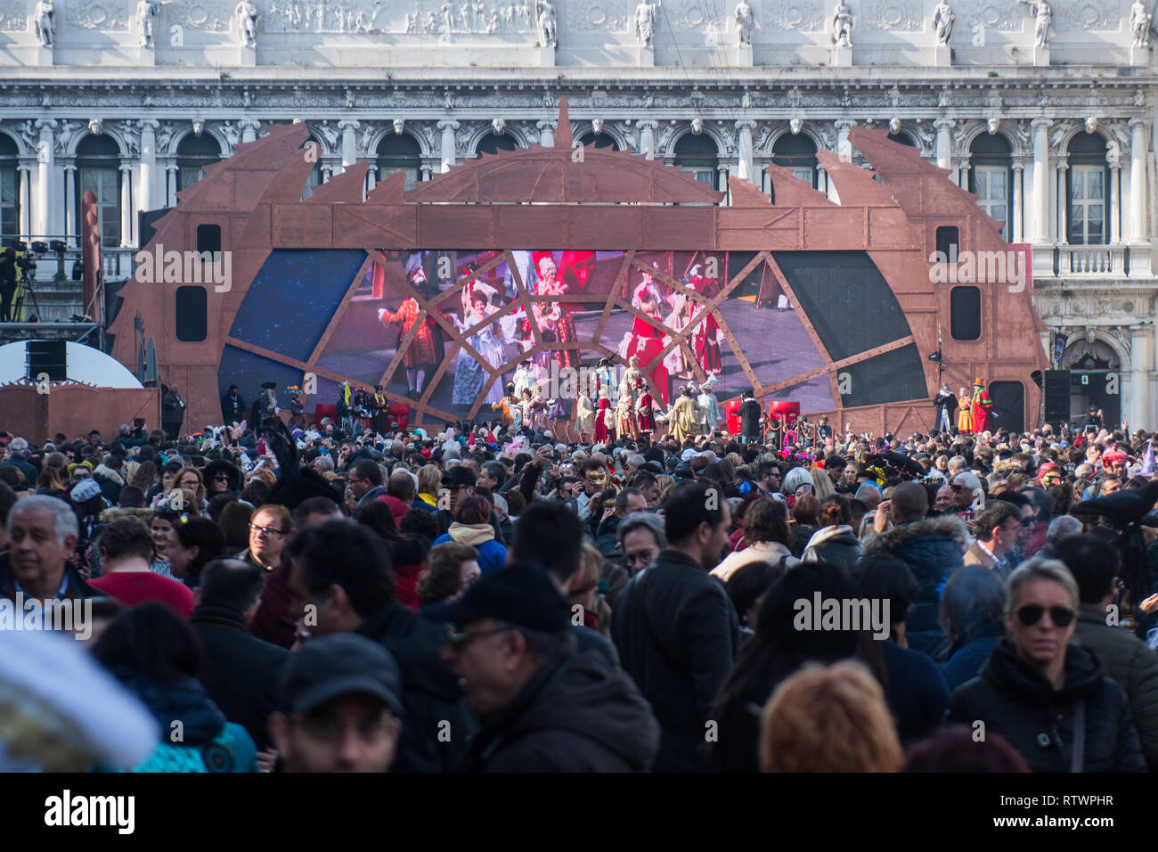 Venice, Italy. 03rd March, 2019. Tourists and locals attend the event ...