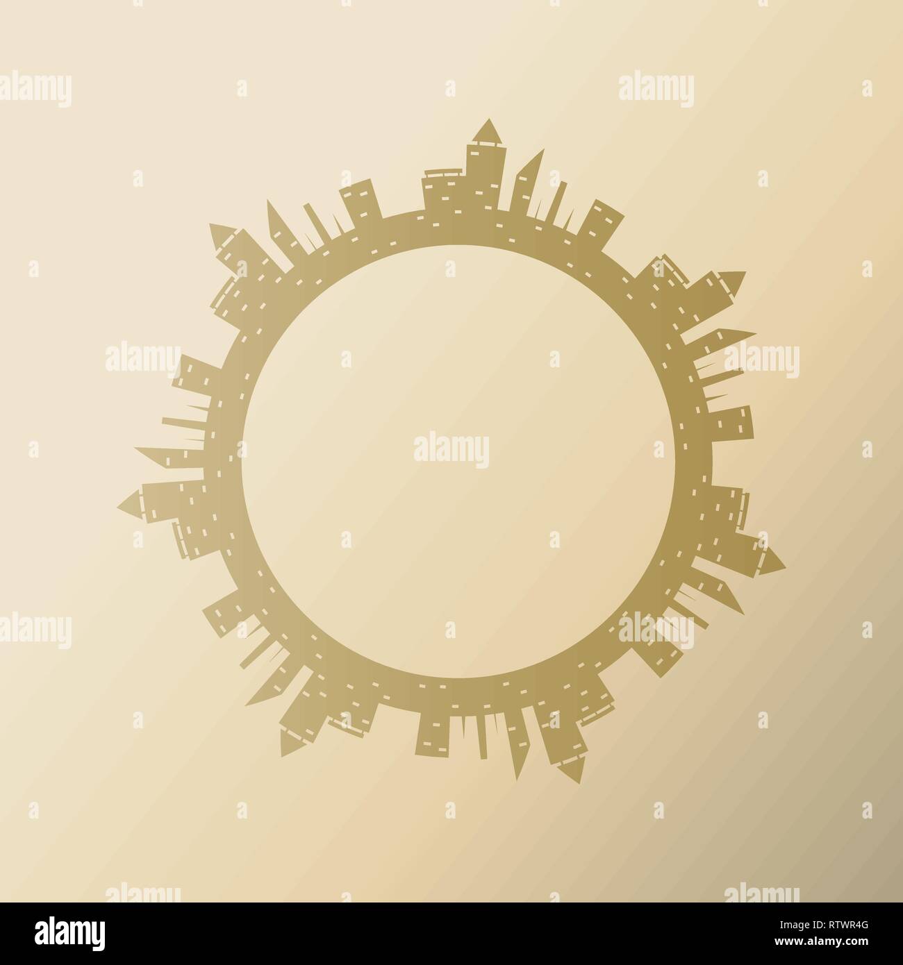 Round frame with city buildings. Vector illustration of abstract city ...