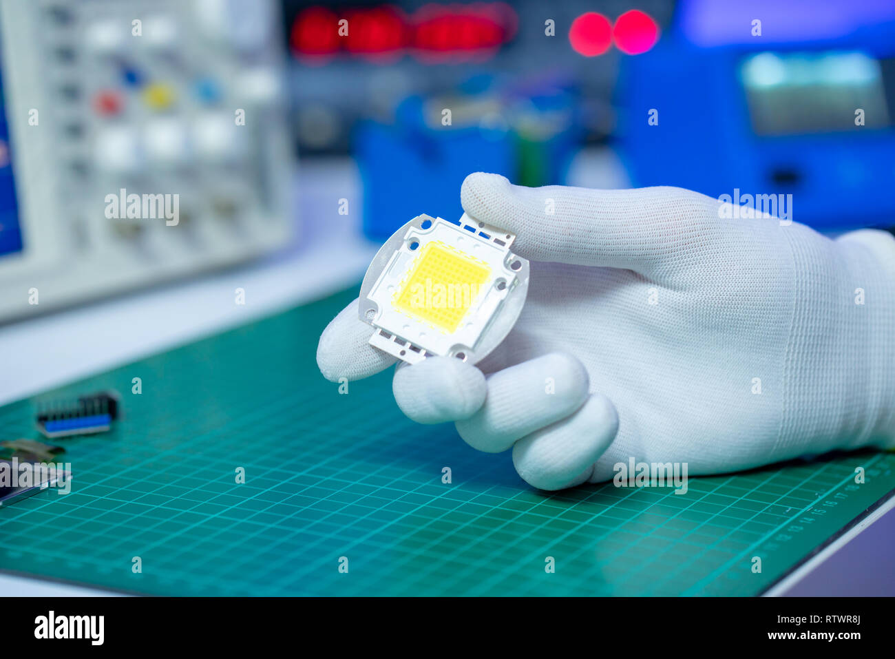 Power led oin electronics laboratory. energy saving technology Stock ...