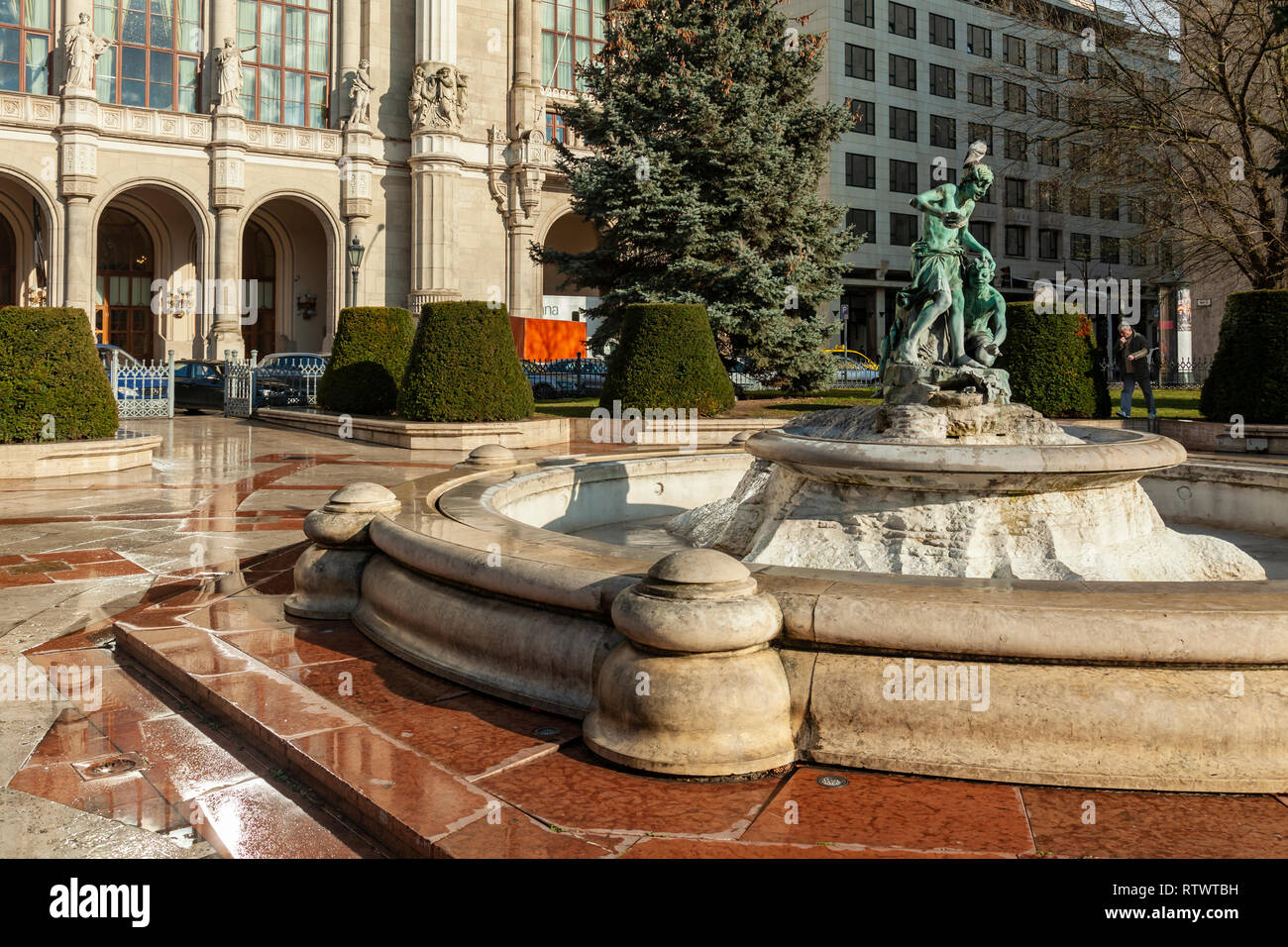 Fountain in front of Vigadó Concert Hall in Budapest, Hungary Stock ...