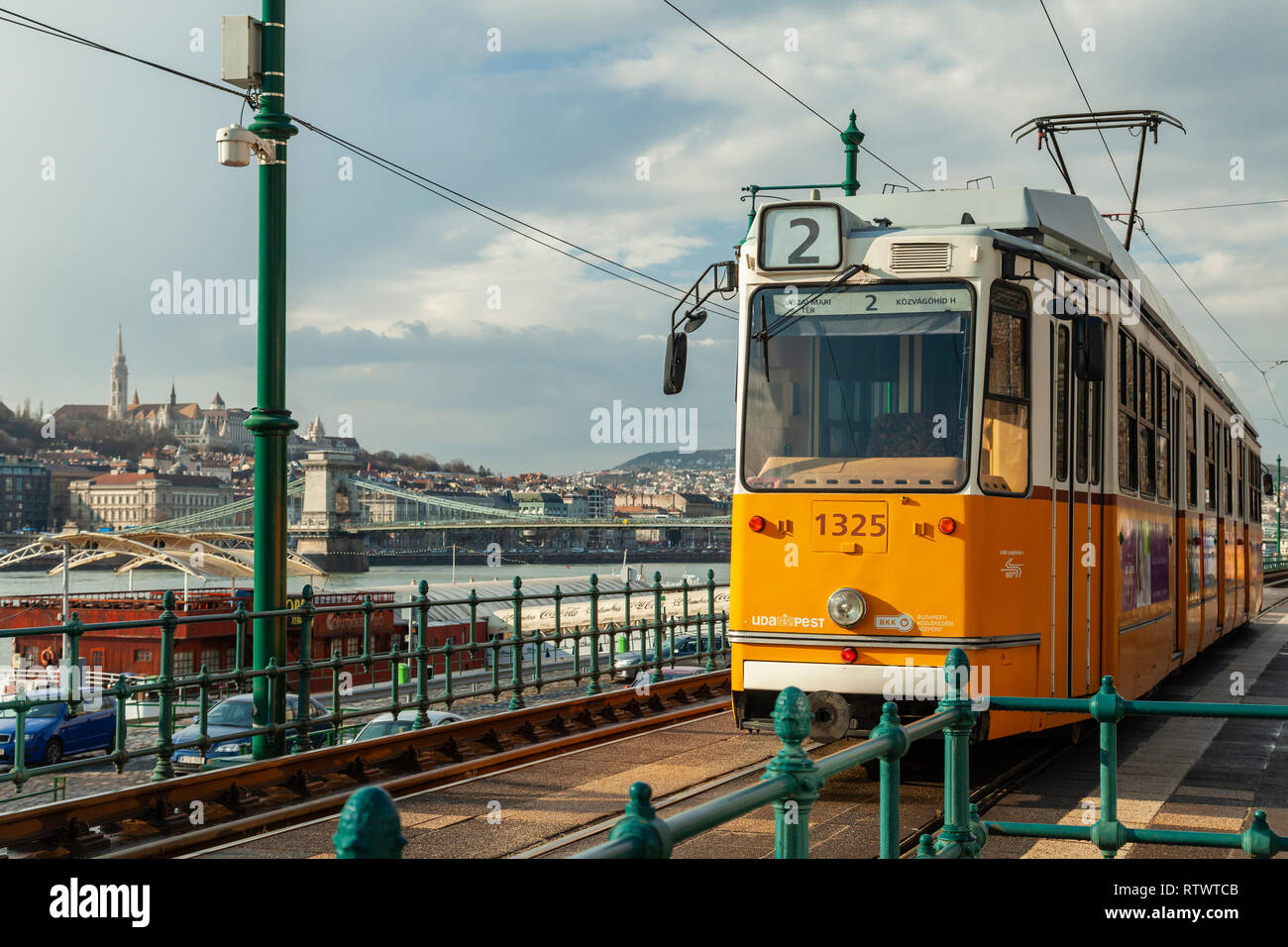 Traditional yellow tram in Budapest Stock Photo - Alamy