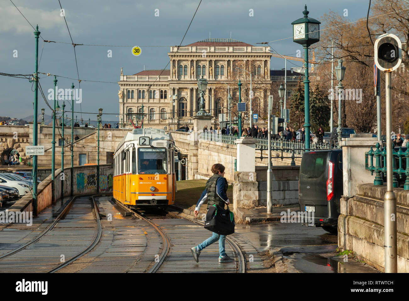 Tram in spring street hi-res stock photography and images - Alamy