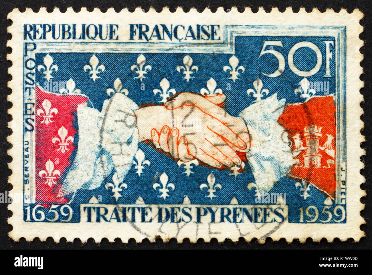 FRANCE - CIRCA 1959: a stamp printed in the France shows French-Spanish ...