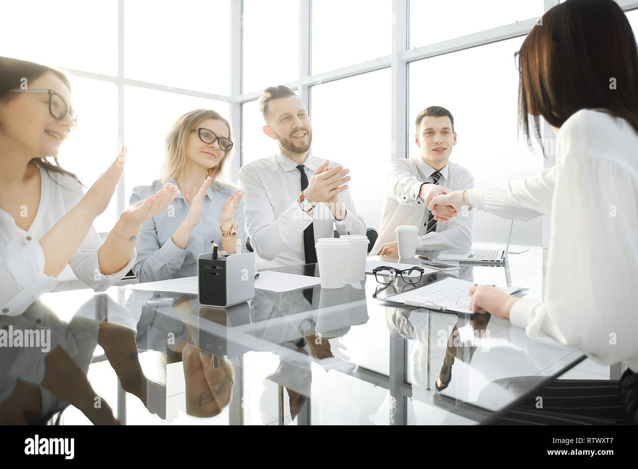 employers congratulate the candidate on the successful result of the ...