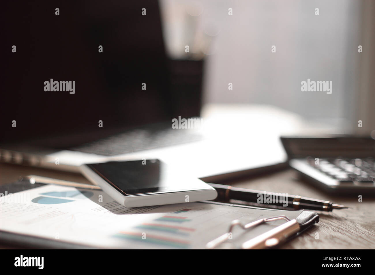 close up.the background image of the desktop in the office Stock Photo ...