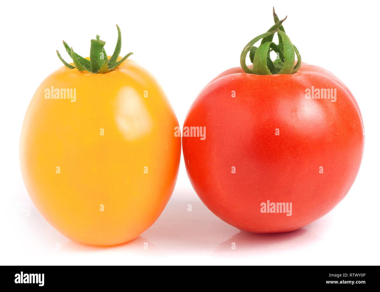 red and yellow tomatoes isolated on a white background Stock Photo - Alamy