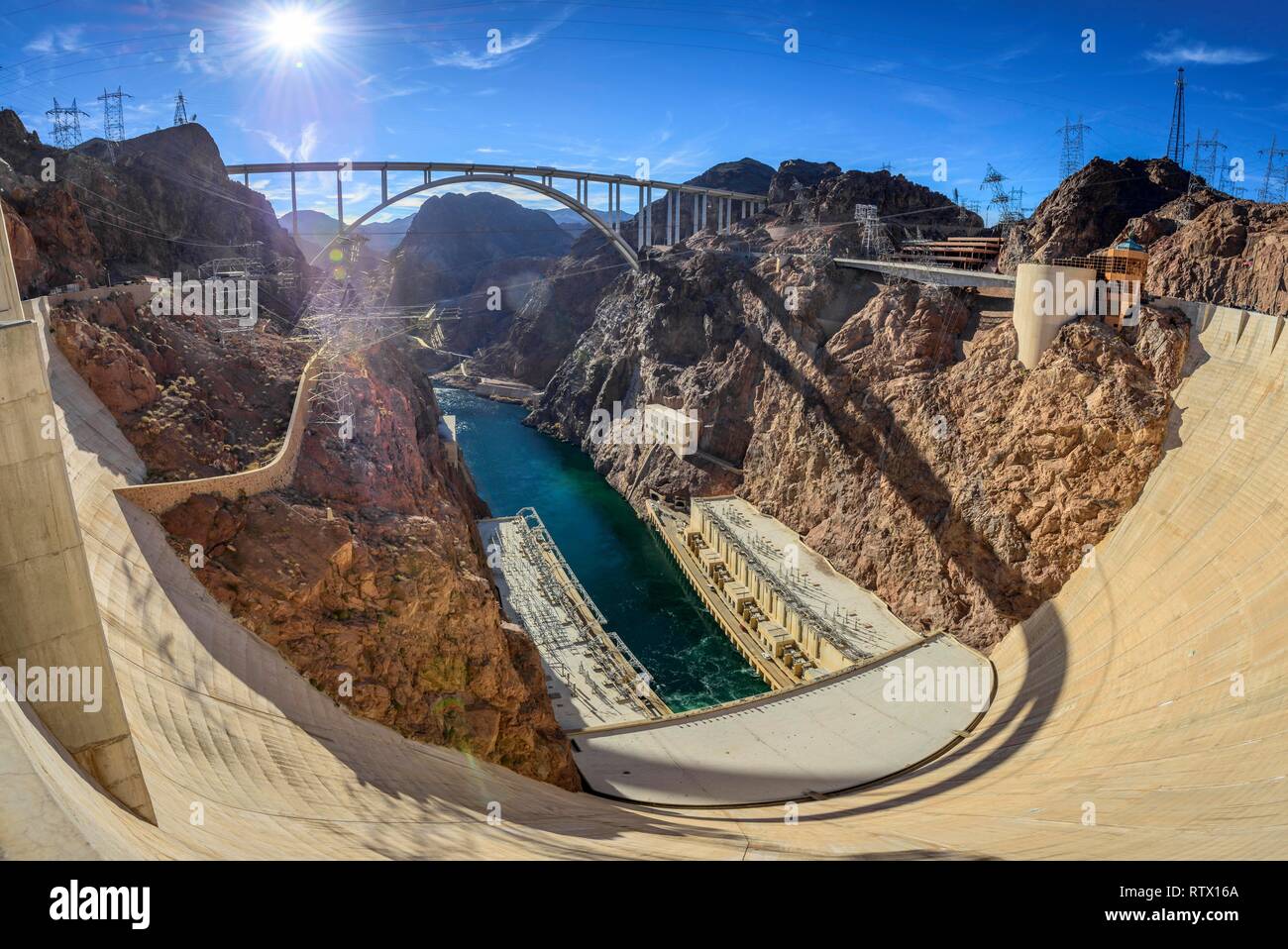View of the Hoover Dam Bypass Bridge and Dam from the Hoover Dam ...