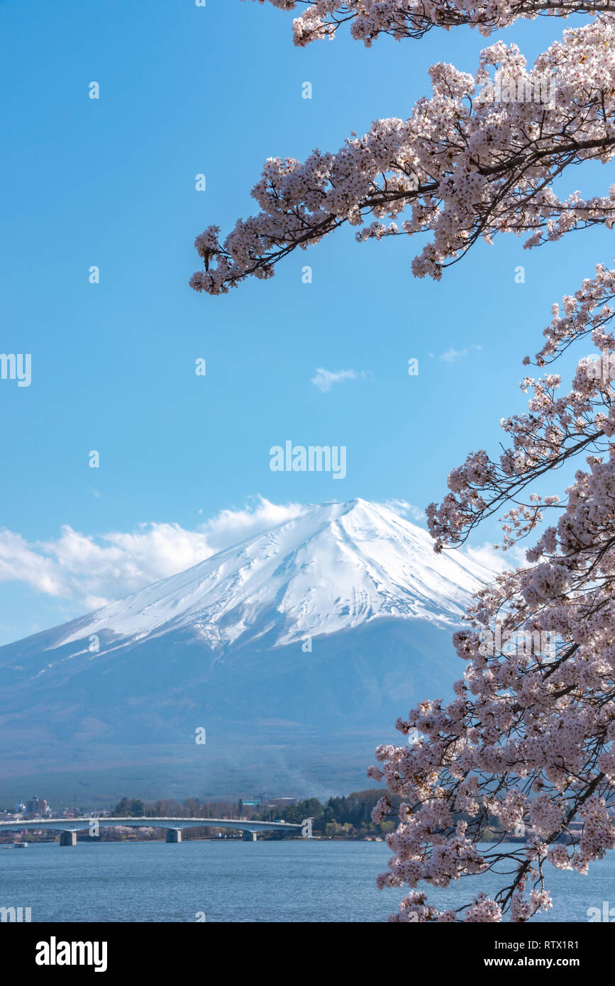 Close-up snow covered Mount Fuji ( Mt. Fuji ) with blue sky background ...