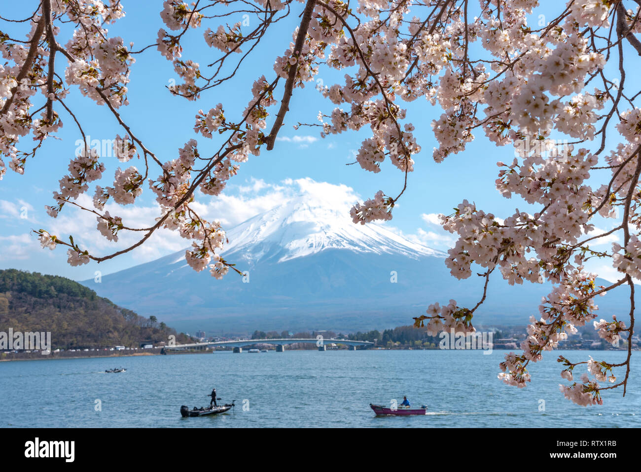 Close-up snow covered Mount Fuji ( Mt. Fuji ) with blue sky background ...