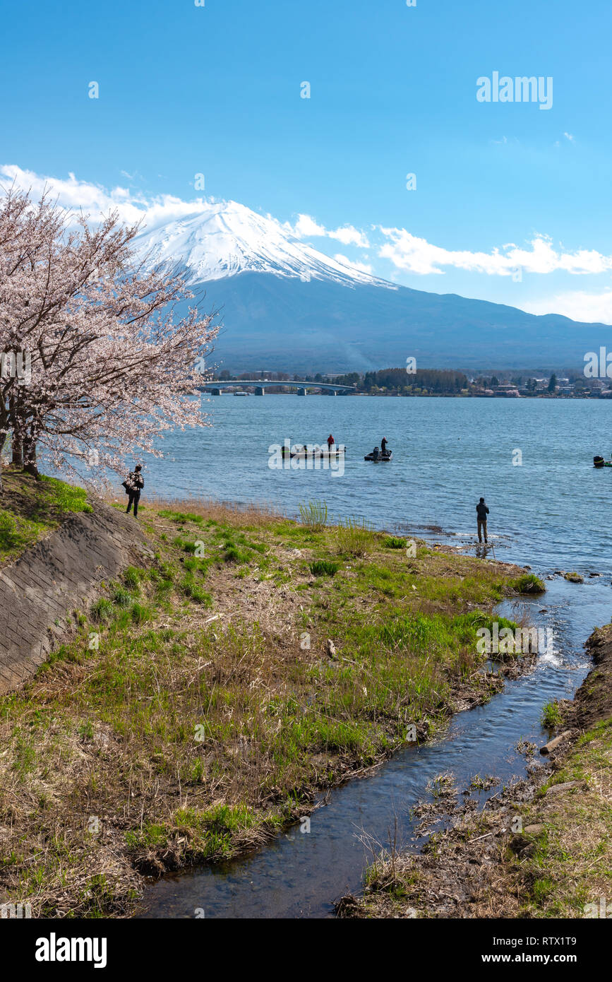 Close-up snow covered Mount Fuji ( Mt. Fuji ) with blue sky background ...