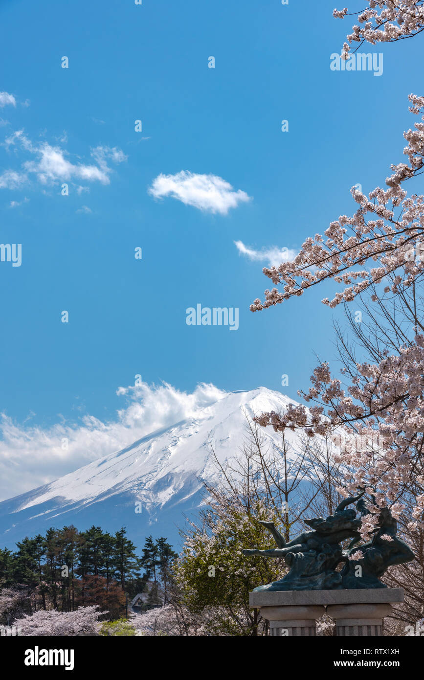 Close-up snow covered Mount Fuji ( Mt. Fuji ) with blue sky background ...