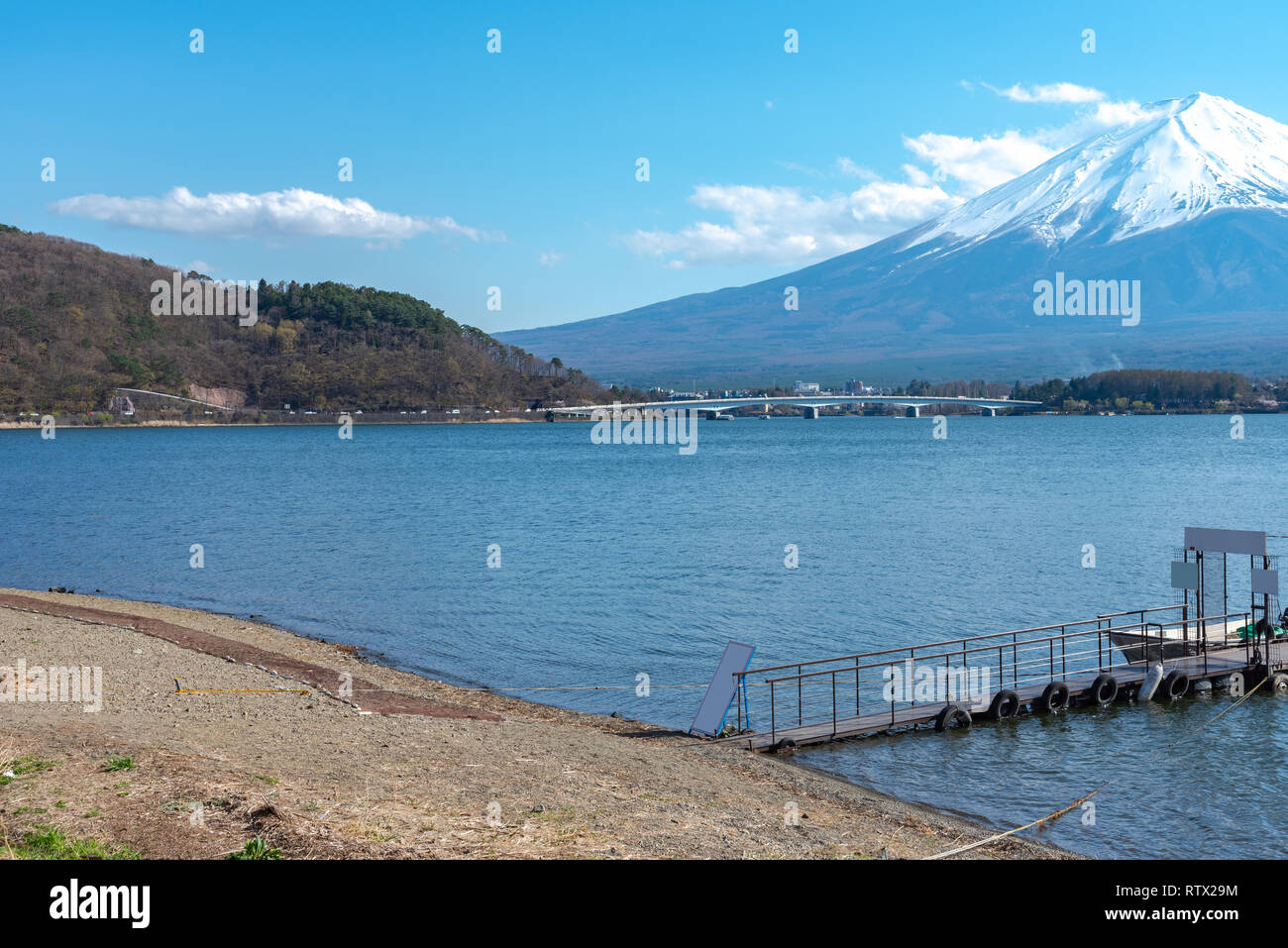 Close up snow covered Mount Fuji ( Mt. Fuji ) in blue sky background on ...