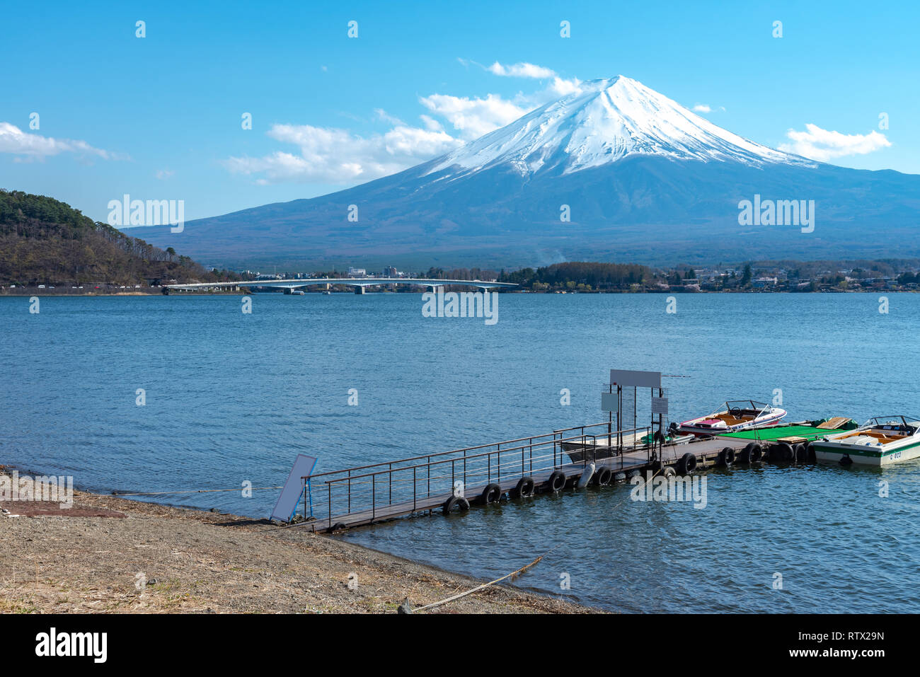 Close up snow covered Mount Fuji ( Mt. Fuji ) in blue sky background on ...