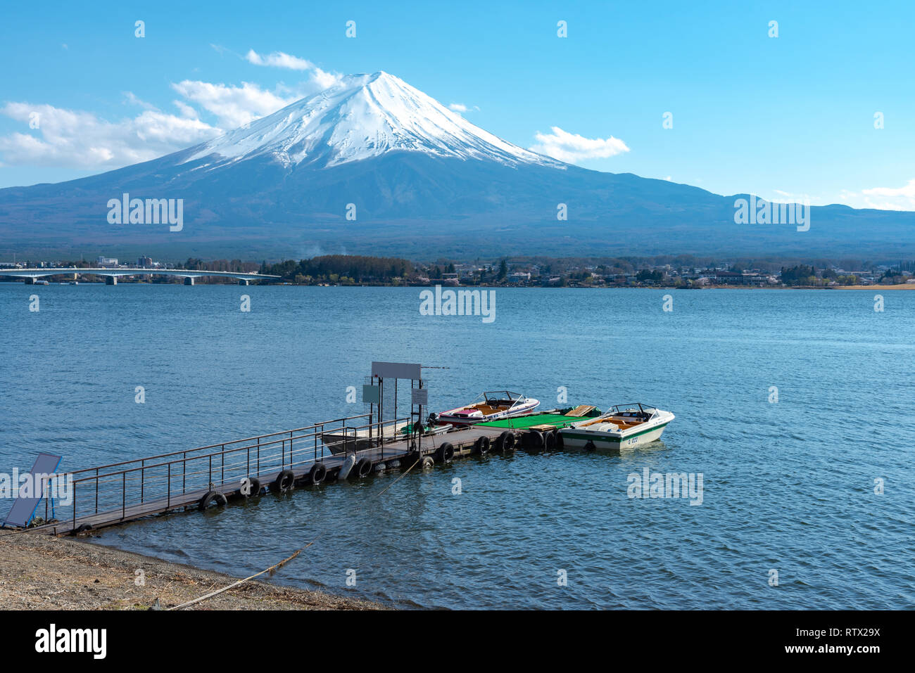 Close up snow covered Mount Fuji ( Mt. Fuji ) in blue sky background on ...