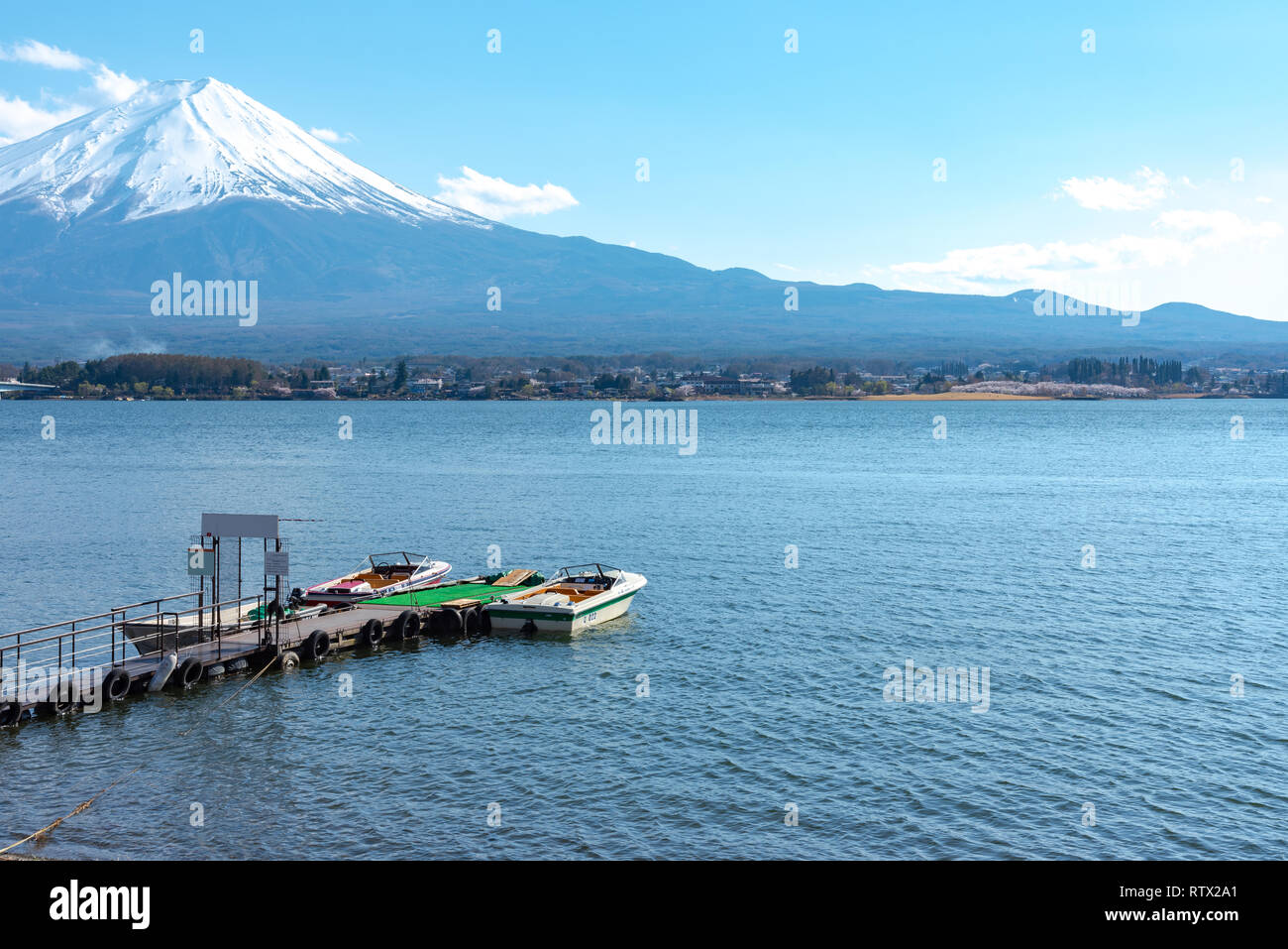 Close up snow covered Mount Fuji ( Mt. Fuji ) in blue sky background on ...