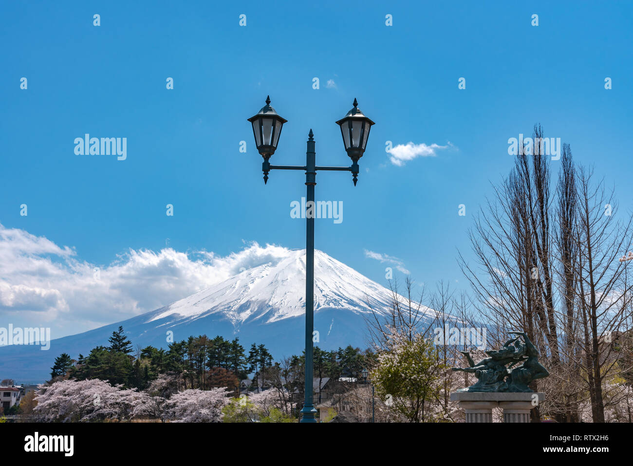 Close-up snow covered Mount Fuji ( Mt. Fuji ) with blue sky background ...