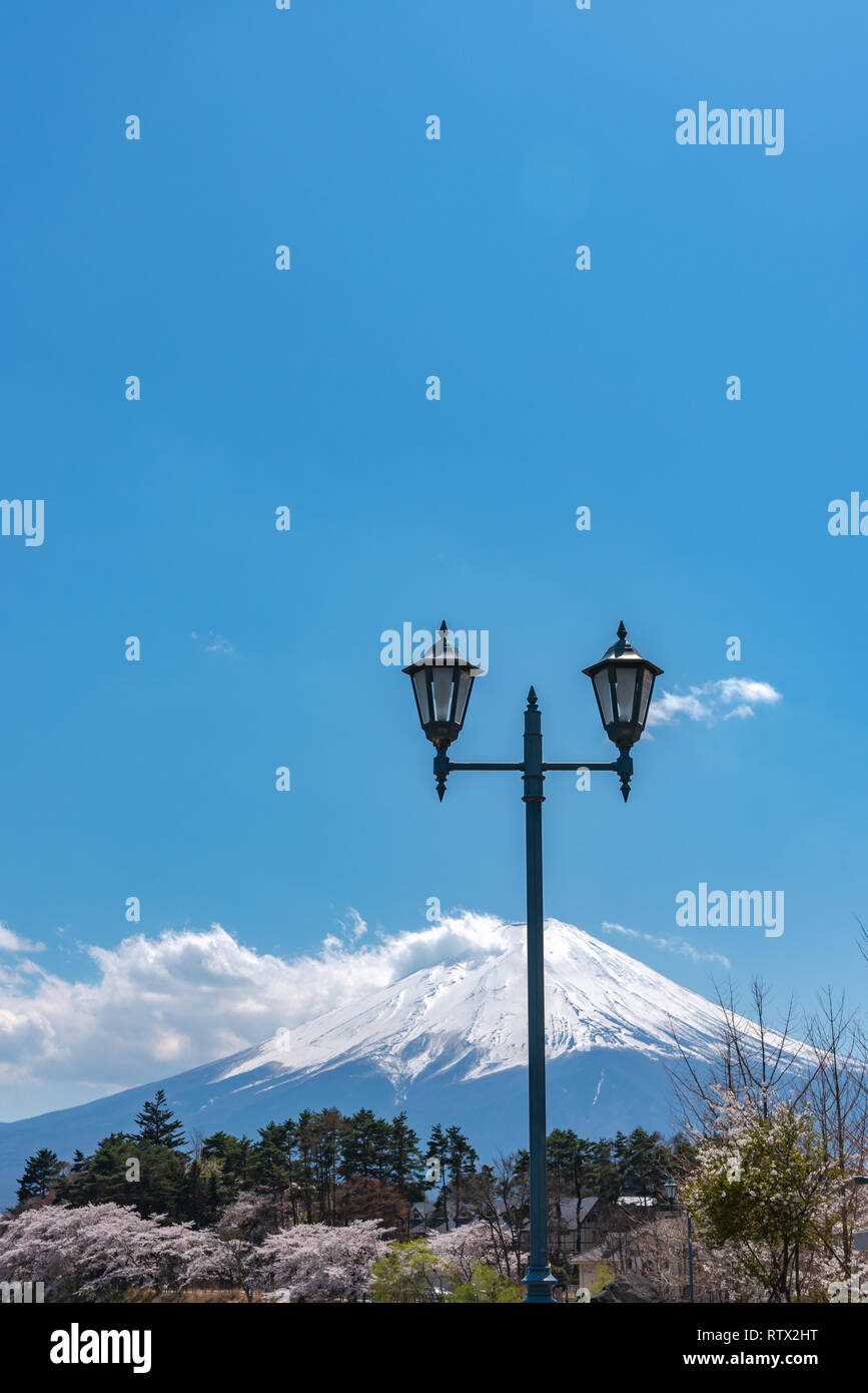 Close-up snow covered Mount Fuji ( Mt. Fuji ) with blue sky background ...