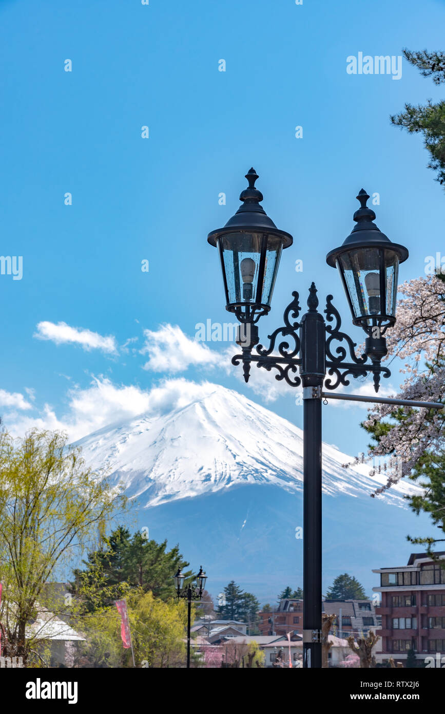 Close-up snow covered Mount Fuji ( Mt. Fuji ) with blue sky background ...