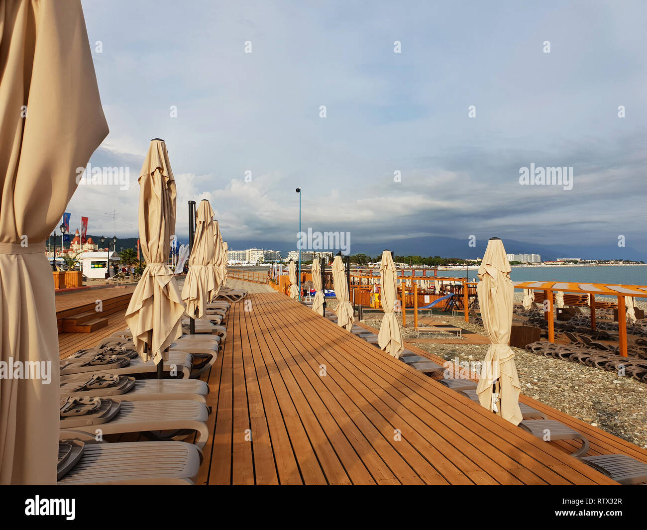 Beautiful beach on the Black Sea coast in Adler in Russia Stock Photo ...