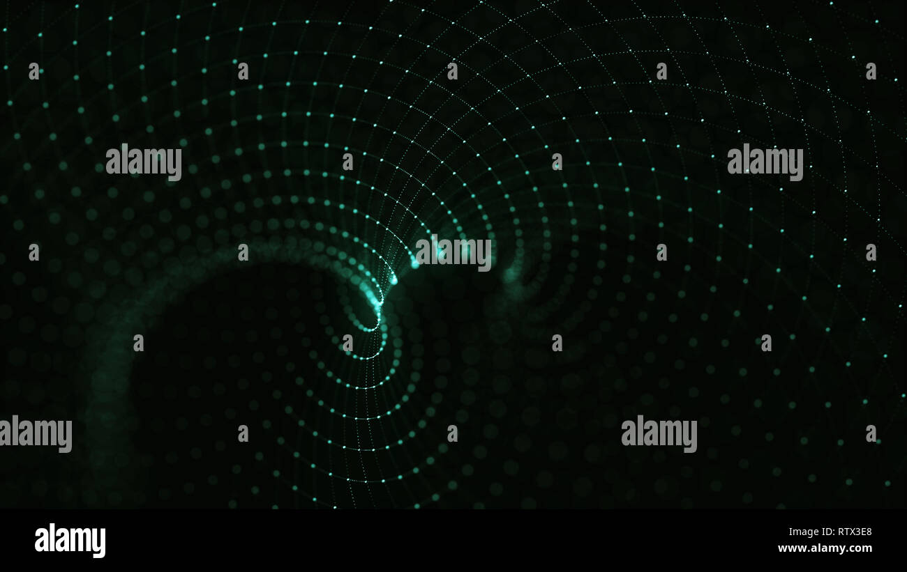 Abstract 3d rendering spiral particle background with Twist shape made of small random particle ...