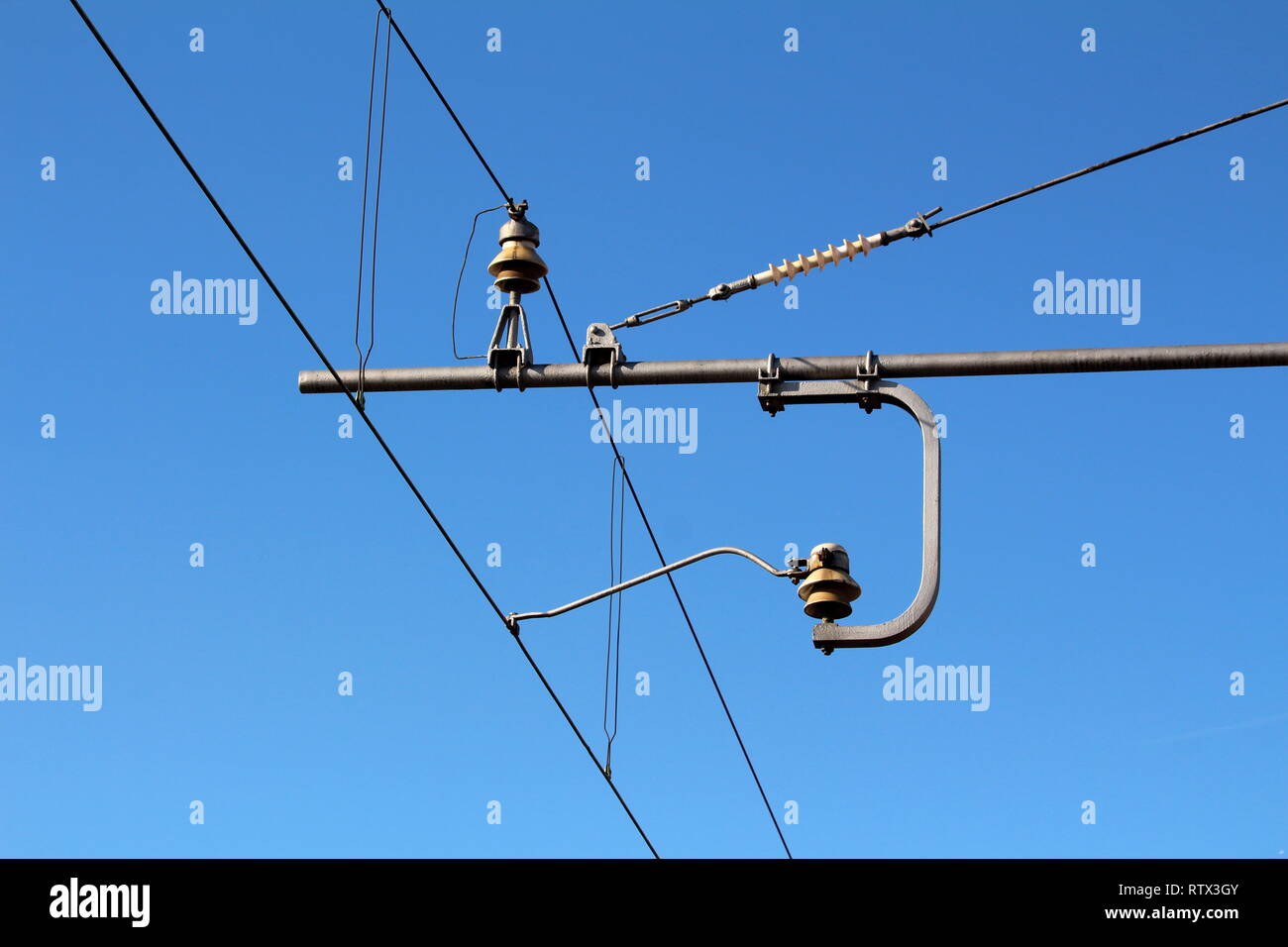 Metal pole construction for holding electrical wires at local train ...