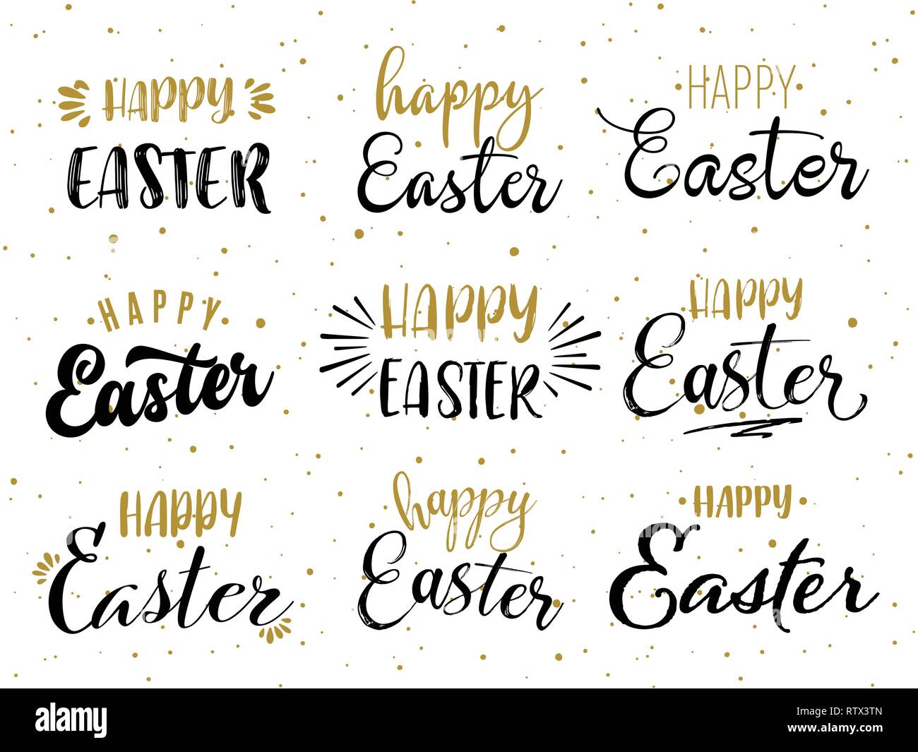 Happy easter hand drawn calligraphy design. Greeting card with golden ...