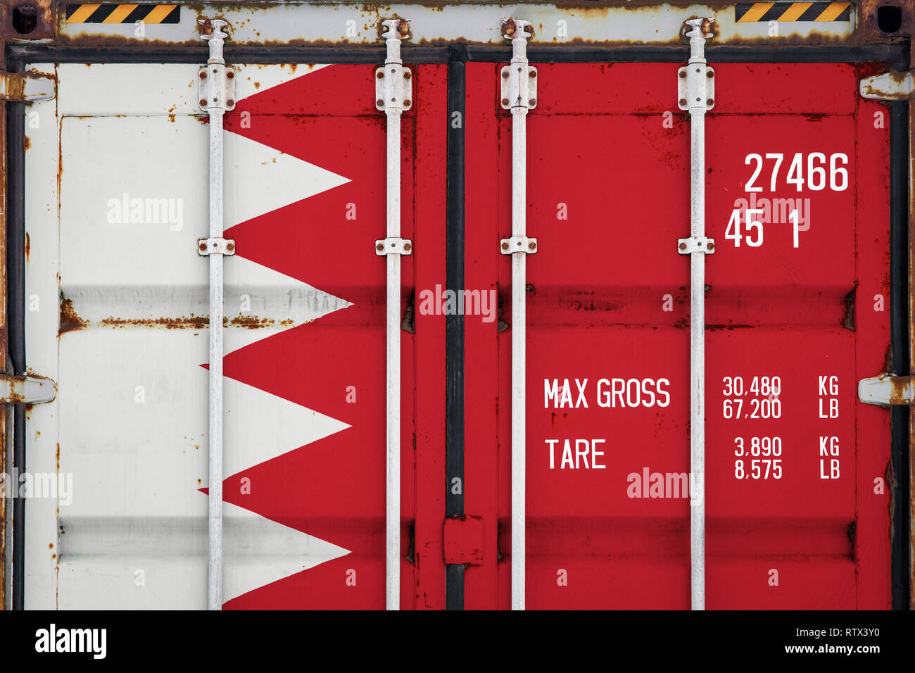 Close-up of container with the national flag of Bahrain. The concept of ...