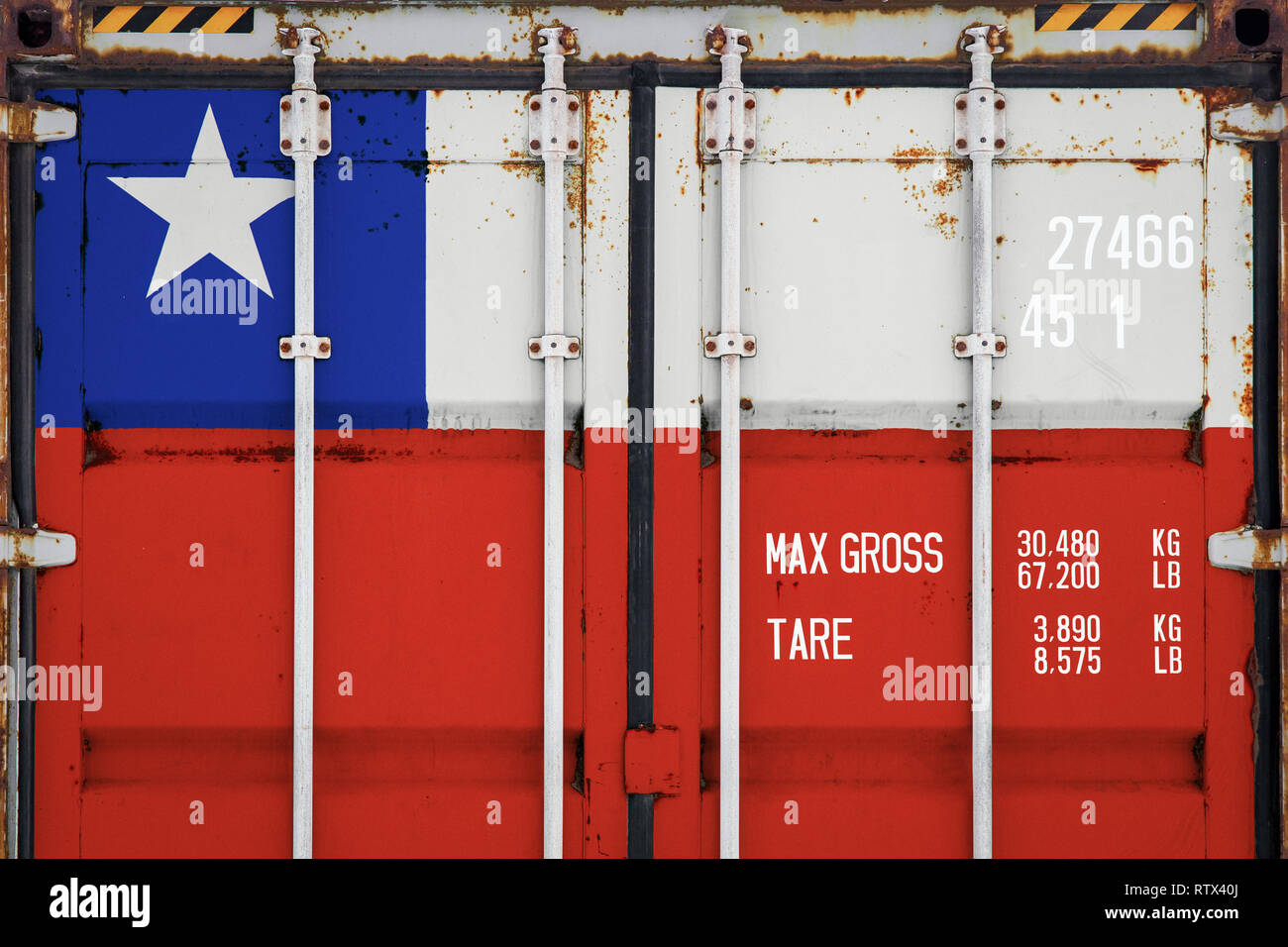 Close-up of the container with the national flag of Chile. The concept ...