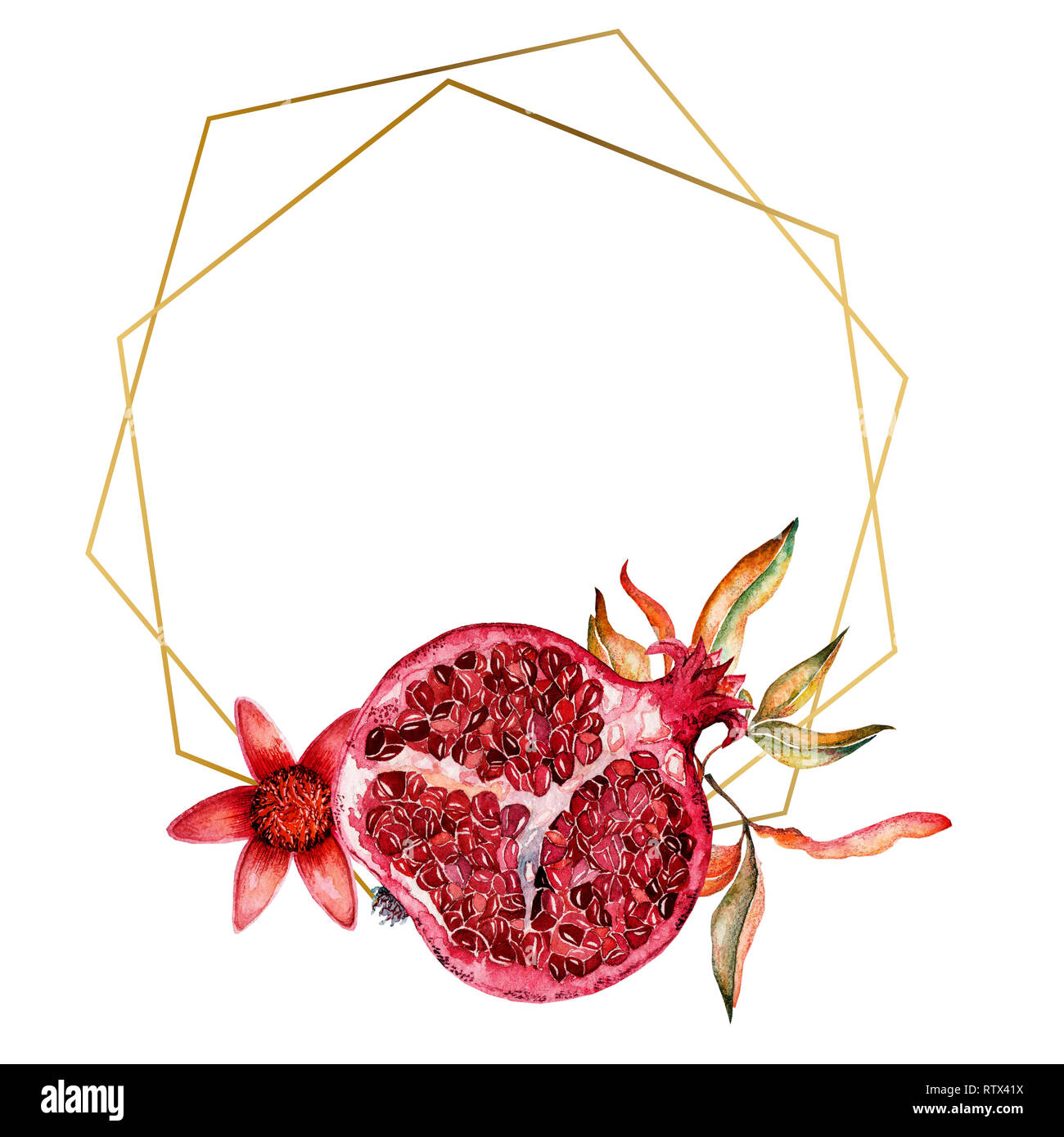 Wedding invitation card template. Pink tropical fruit and flowers with ...