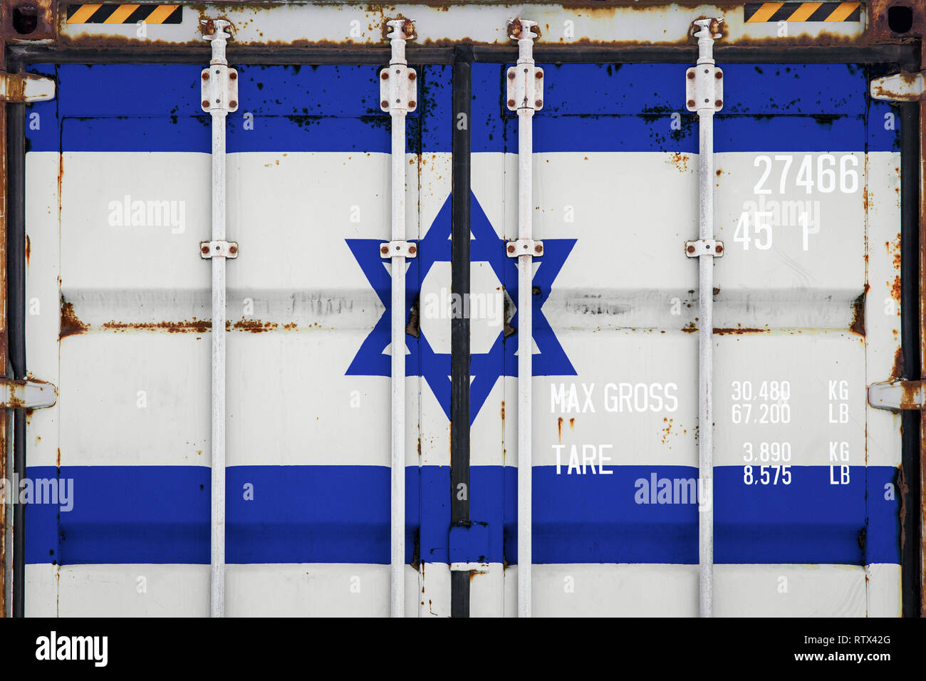 Close-up of the container with the national flag of Israel. The concept ...