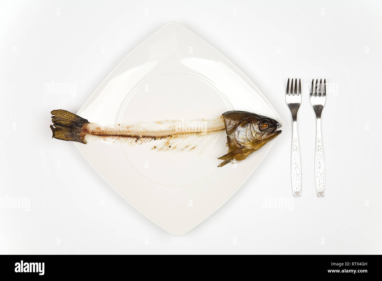 eaten fish with head and tail - symbol of misery Stock Photo - Alamy