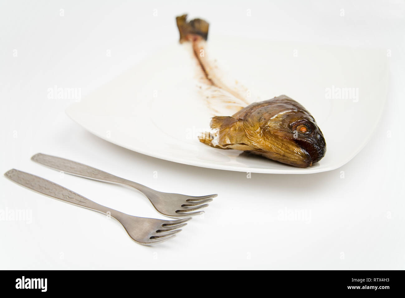 eaten fish with head and tail - symbol of misery Stock Photo - Alamy