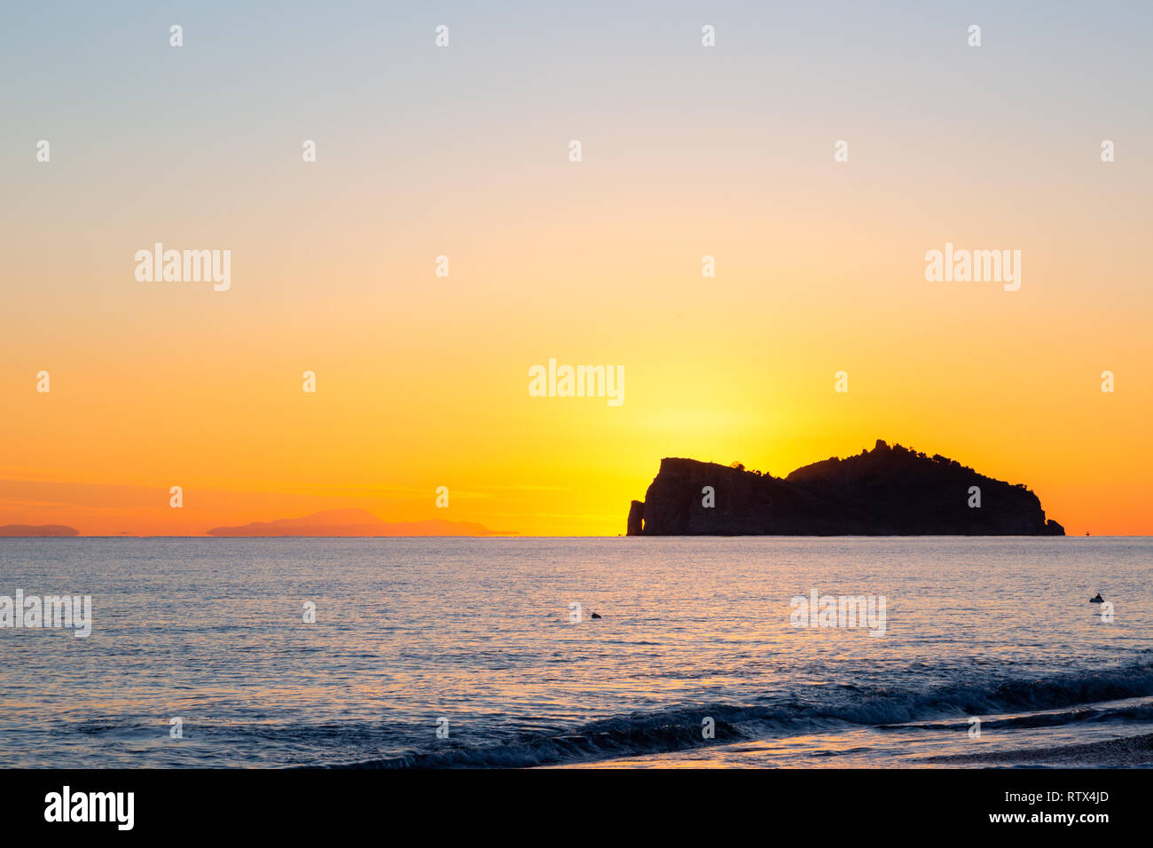 Sunset in West Turkish coast in Sarigerme village area with view on ...