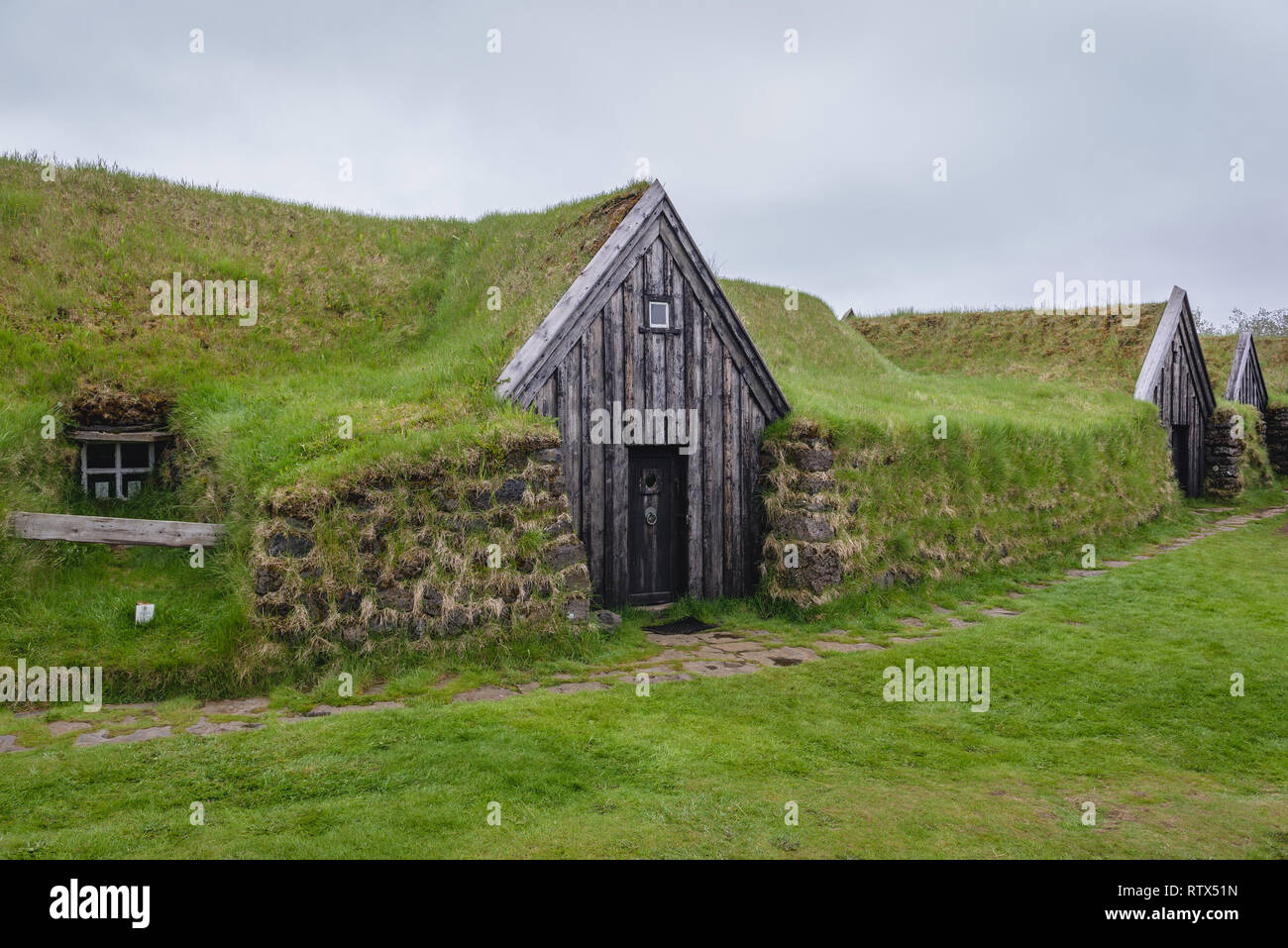 Historical farm buildings in Keldur Turf House museum in south part of ...