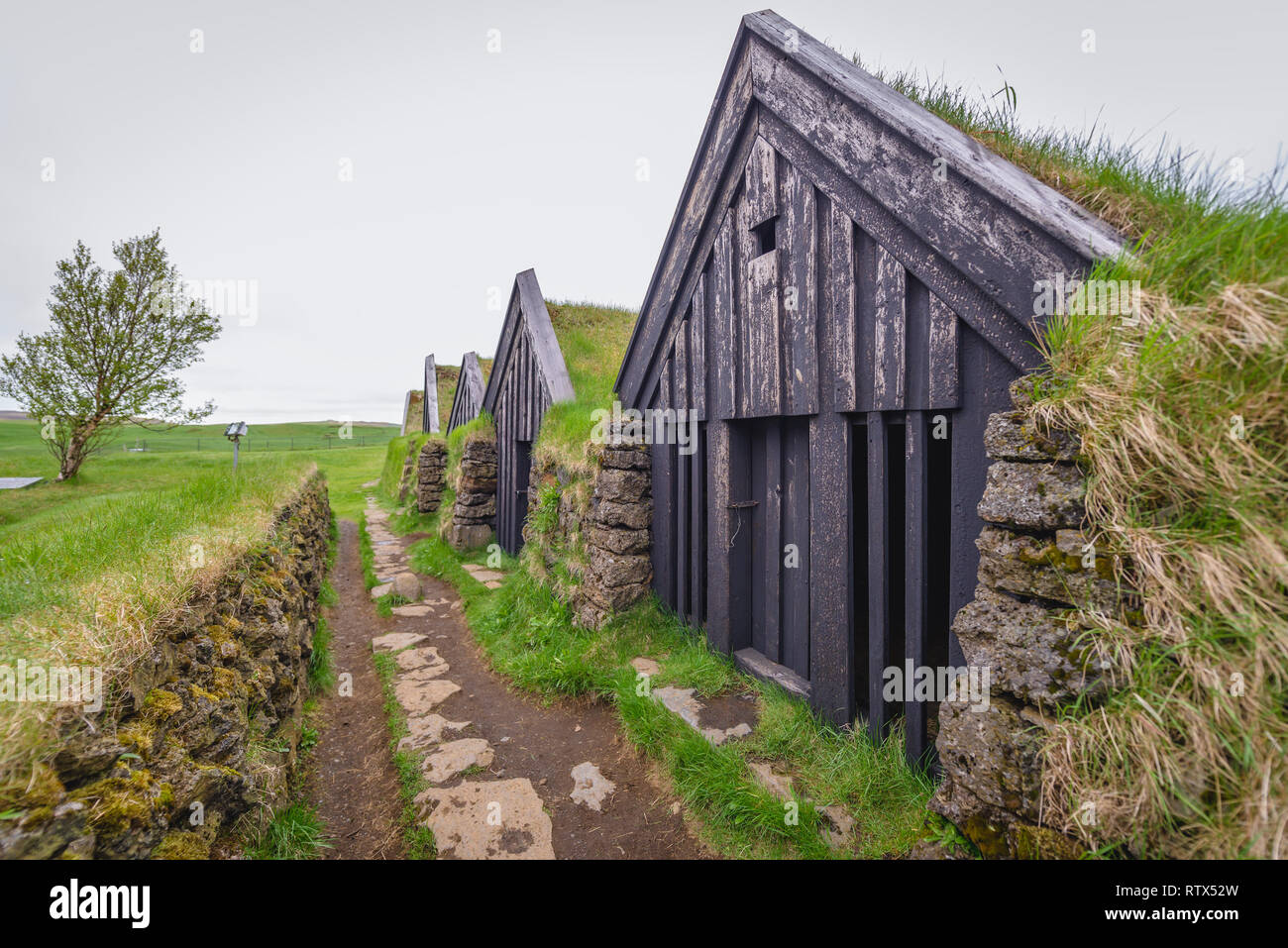 Historical farm buildings in Keldur Turf House museum in south part of ...