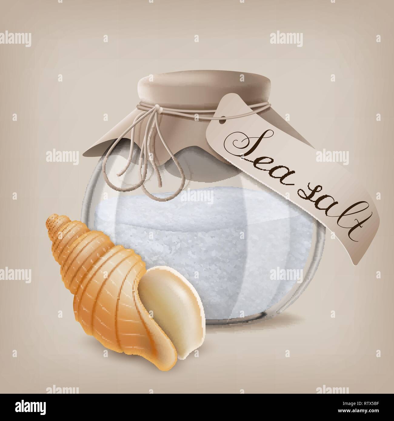 Sea salt in a glass jar and seashell. Vector illustration Stock Vector ...